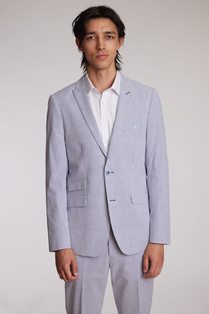 Paisley & Gray Ashton Peak Jacket Slim Blue & White Seersucker Stripes ...
