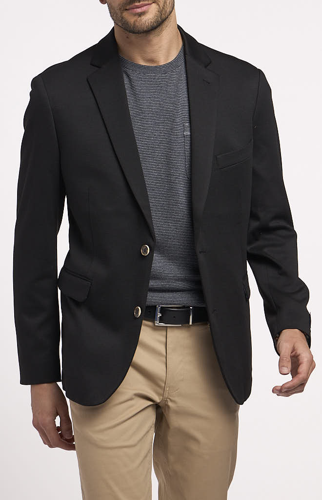 Construct Knit Textured Solid Black Blazer – Stately